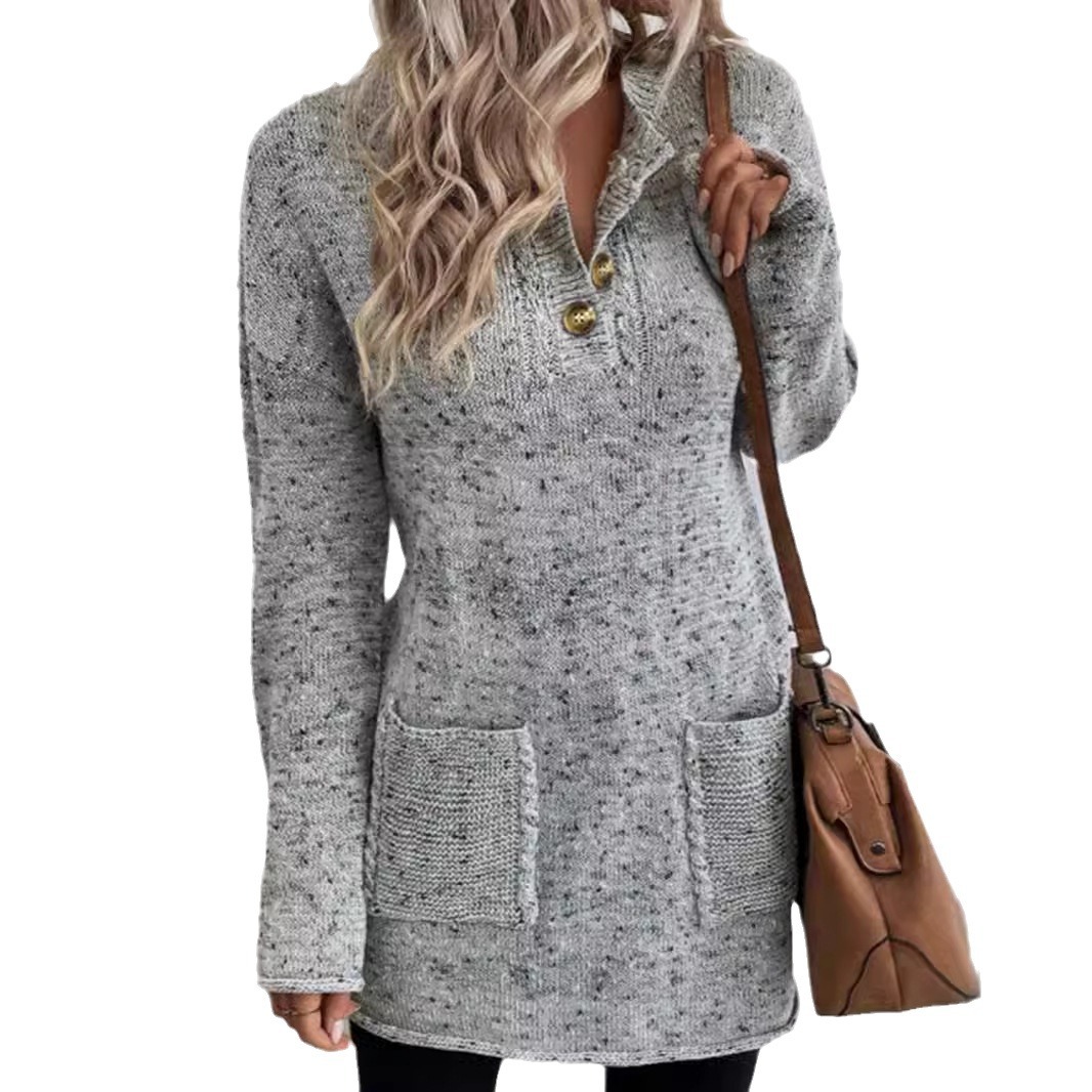 Women's Long Sleeve Knit Sweater Dress with Pockets - Fall/Winter