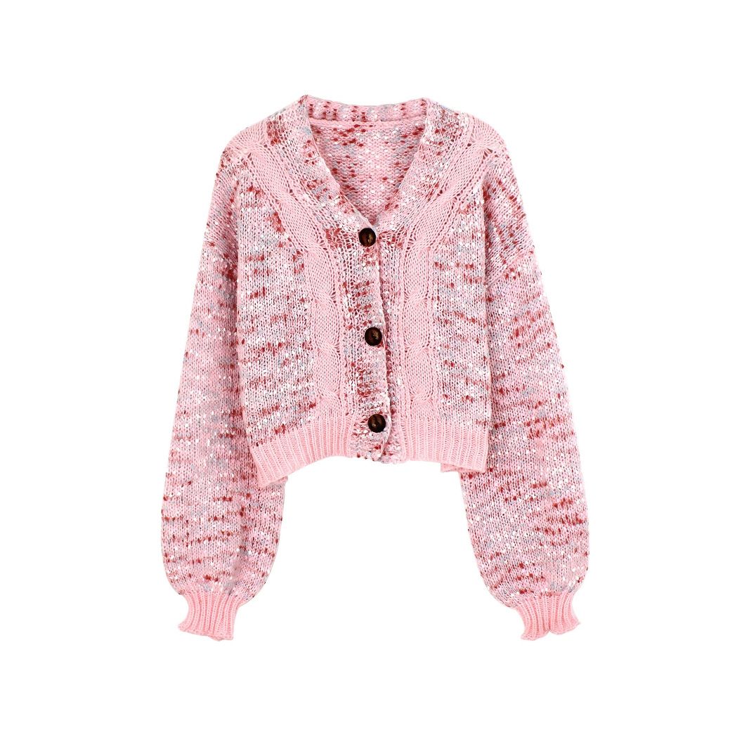 Knit Cardigan Cropped Sweater - Long Sleeve Open Front Loose Fall Winter