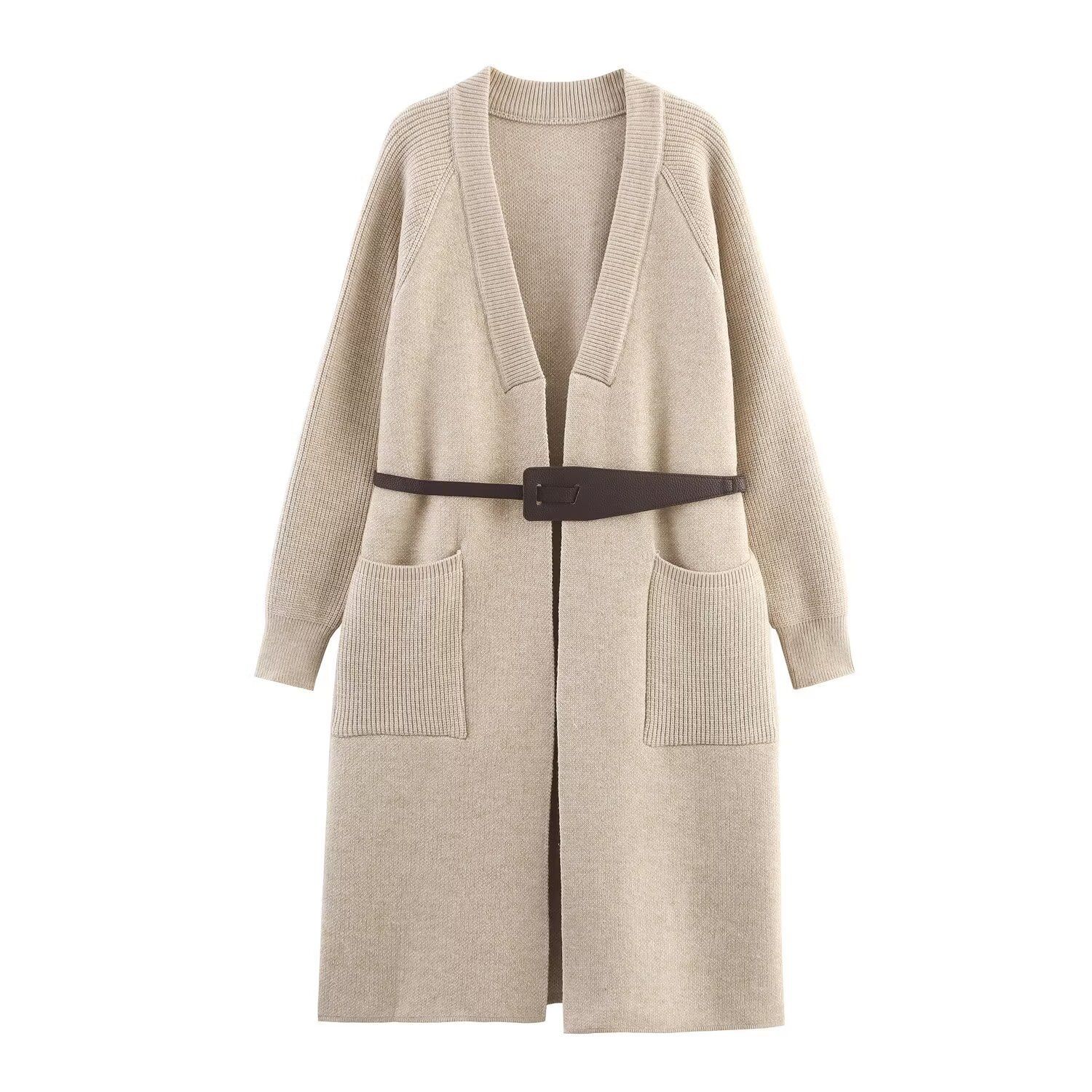 Knit Coat Duster with Belt - European Style KUN-00018