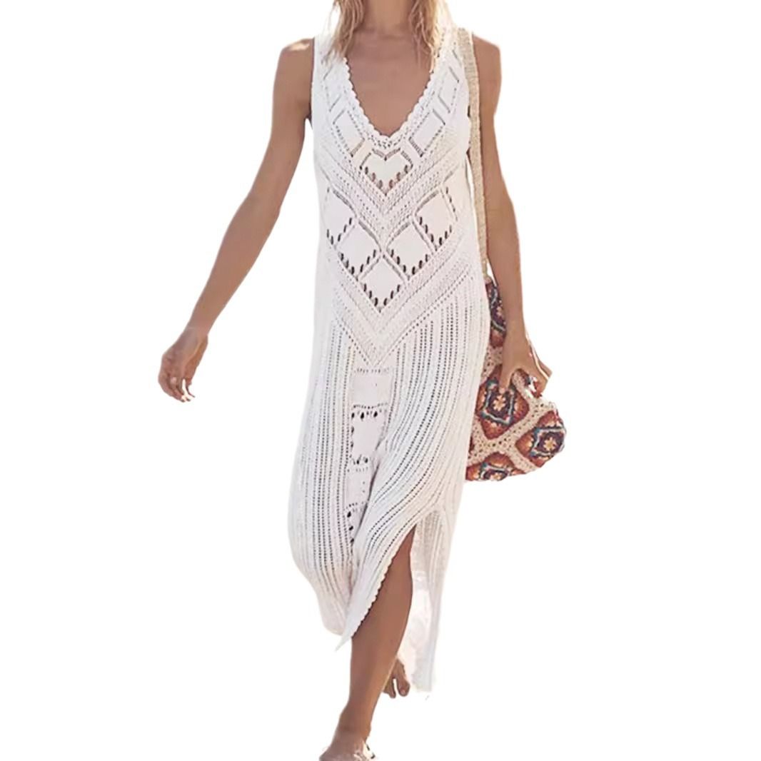 Knitted V-Neck Sweater Dress Beach Vacation SSU-00005