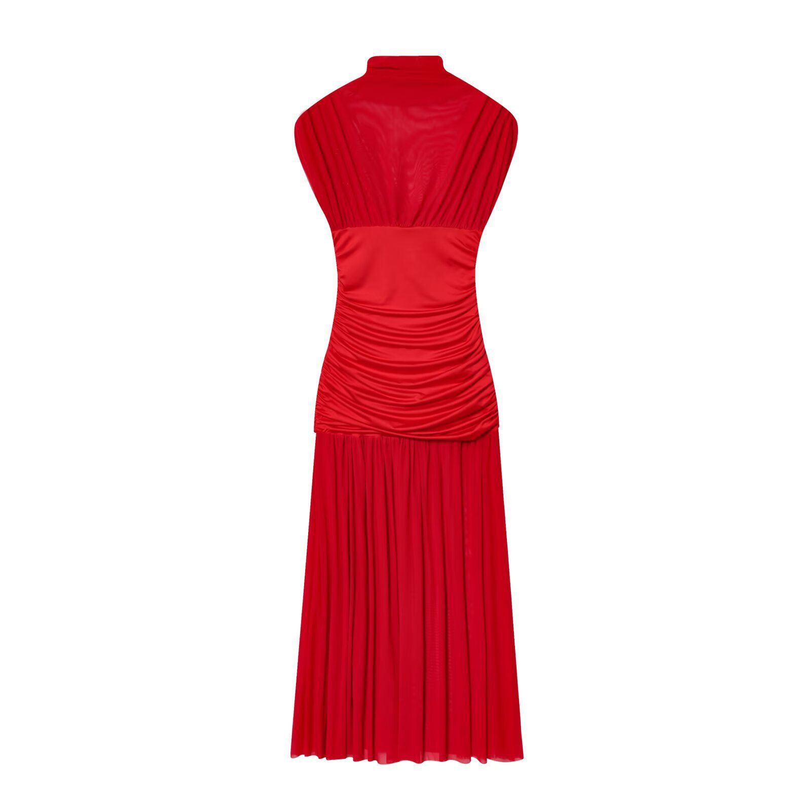 Silk Mesh Midi Dress - Versatile European Style KUN-00061