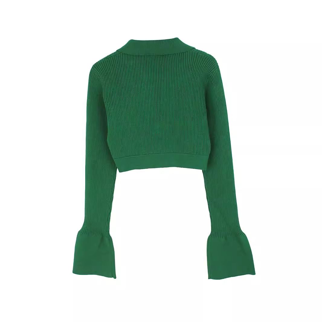 V-Neck Knit Sweater Long Sleeve Cropped Fall Top