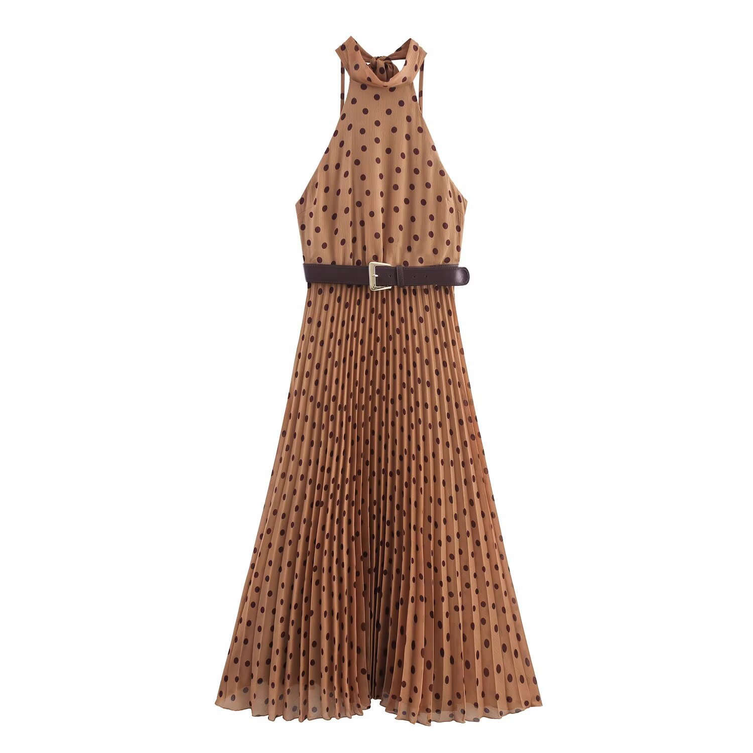 Midi Dress Polka Dot Belt - Women's European Style KUN-00108