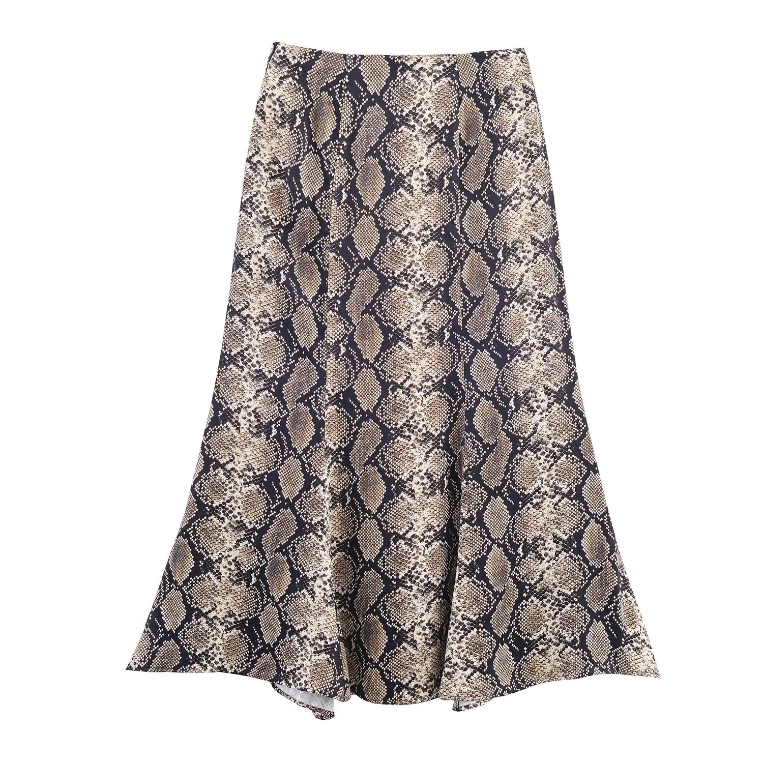 Satin Midi Skirt - Animal Print Elegant Dress KUN-00016