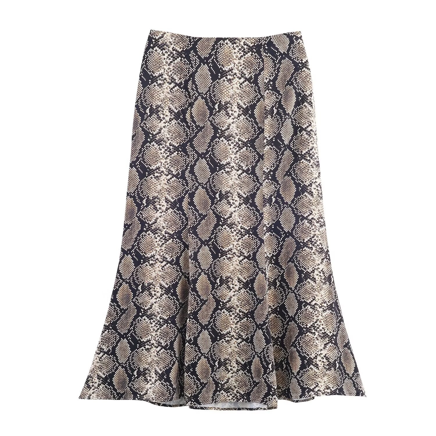Satin Midi Skirt - Animal Print Elegant Dress KUN-00016