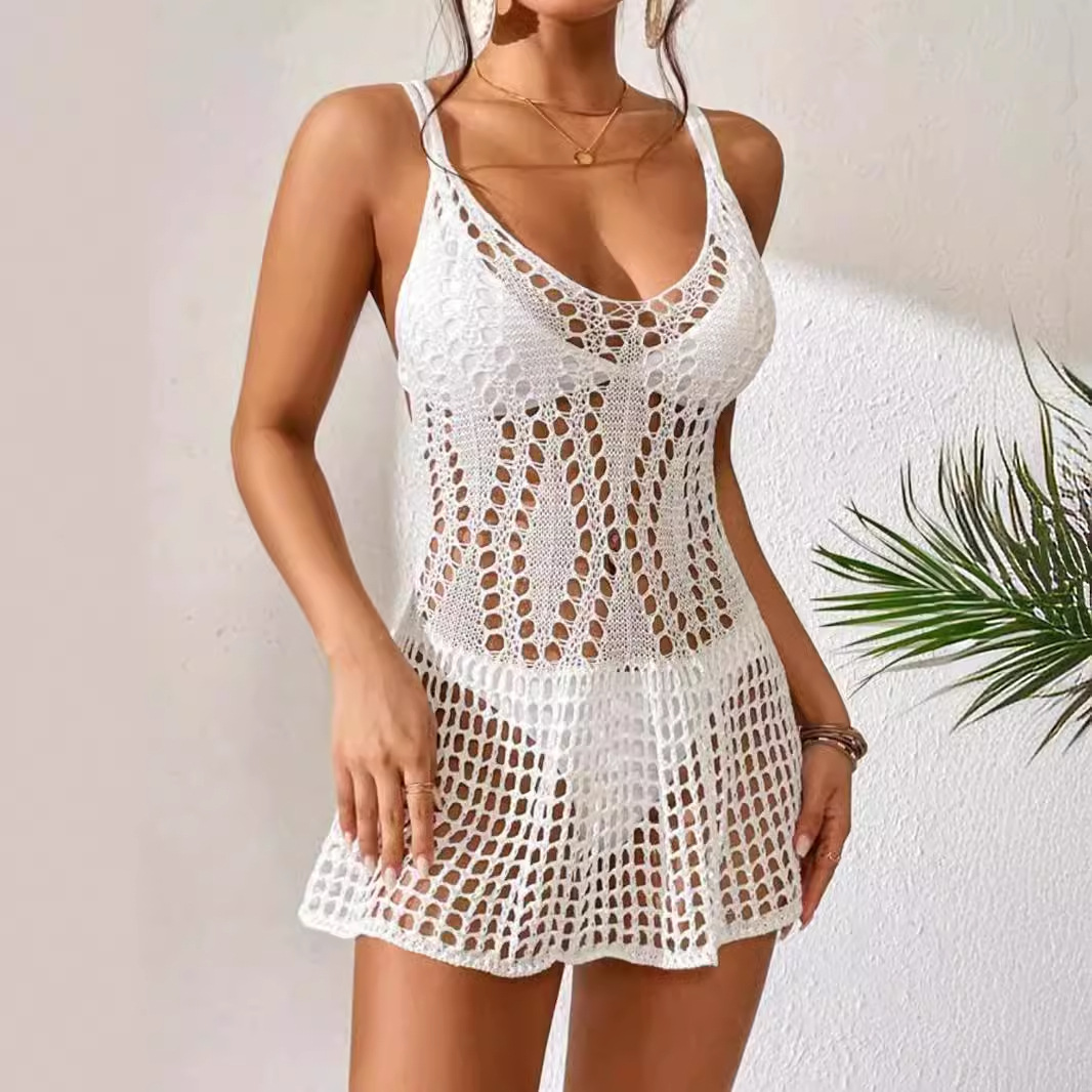 V-Neck Crochet Cover-Up Dress Beach Summer
